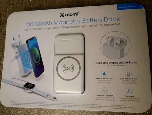 Atomi 10000mAh Battery Bank Built-in AirPods Charge Case & 15w Wireless ...
