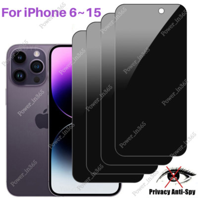 For iPhone 15 14 13 12 11 Pro X XR 8 Privacy Screen Protector Tempered ...