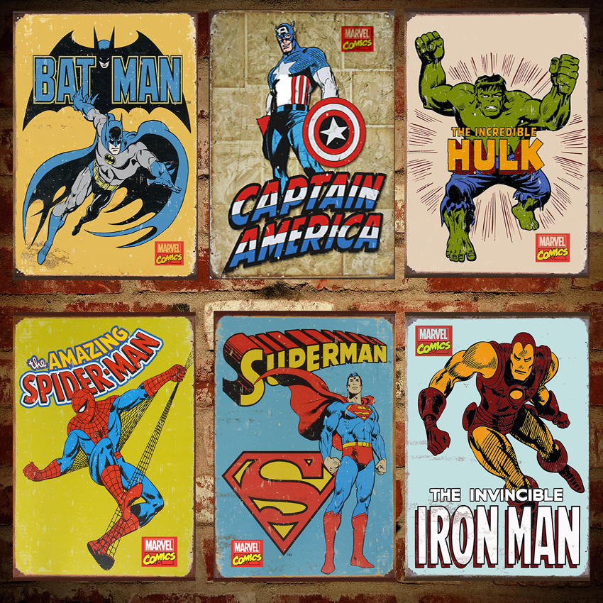 Vintage Retro Marvel Super Hero Avenger Poster Graphic Design Print 9 ...