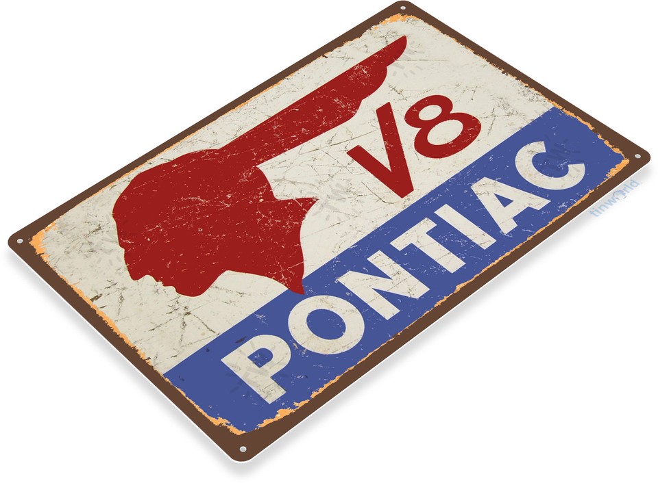 TIN SIGN Pontiac V8 Metal Décor Wall Art Auto Shop Garage Cave A574 | eBay