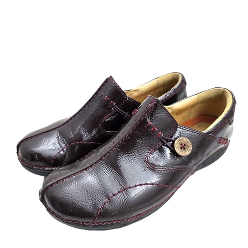 Clarks Unstructured Un Loop Size 7.5 Burgundy Patent Leather Shoes ...