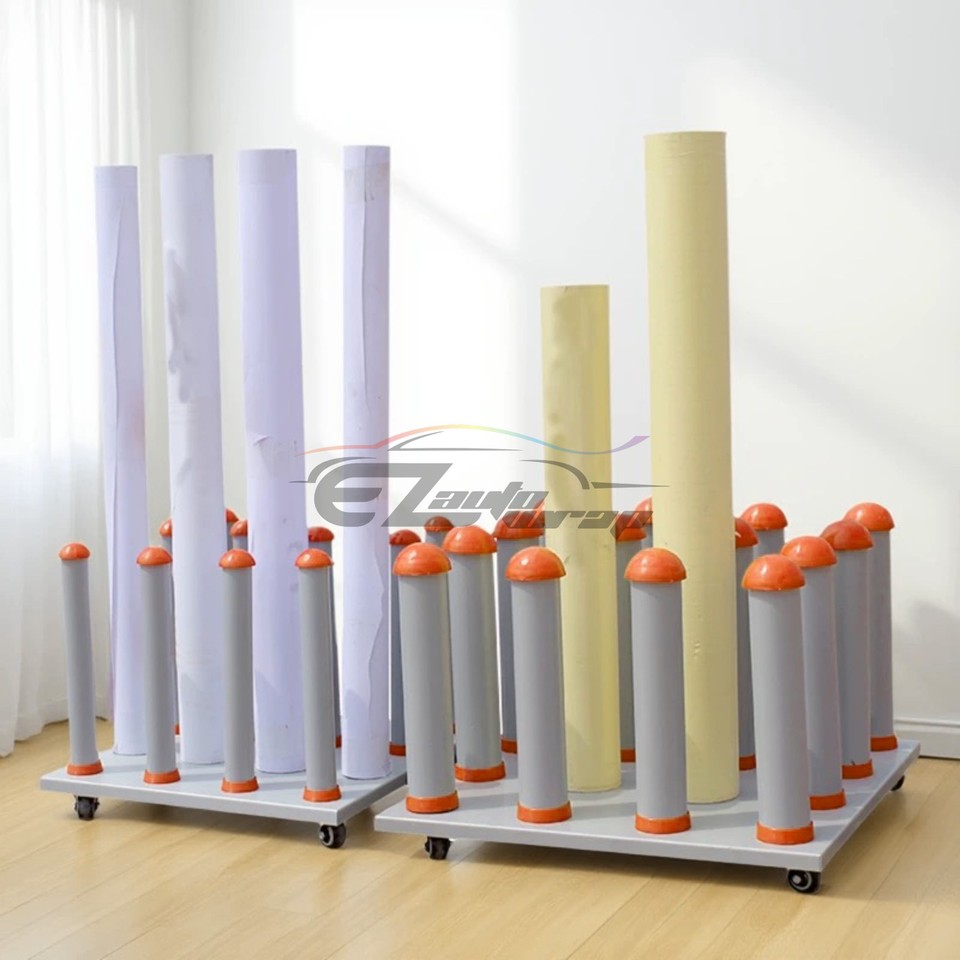Vinyl Stand Gray Orange Rolling Floor Rack Wheels Car Wrap Film Sheet ...