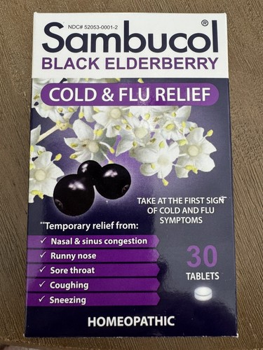 Sambucol Black Elderberry Cold & Flu Relief Tablets Relief Pack 30 ...