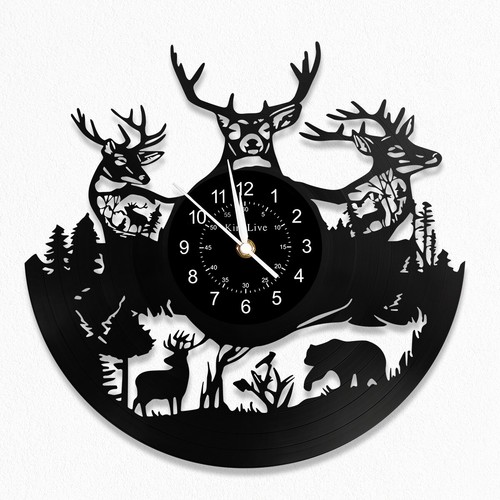 Deer Wall Clock 12 Inch Black ELK Vinyl Record Clock Home Decor ...