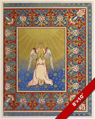 PRAYING ANGEL REACHING UP TO HEAVEN ORNATE CHRISTIAN ART REAL CANVAS ...