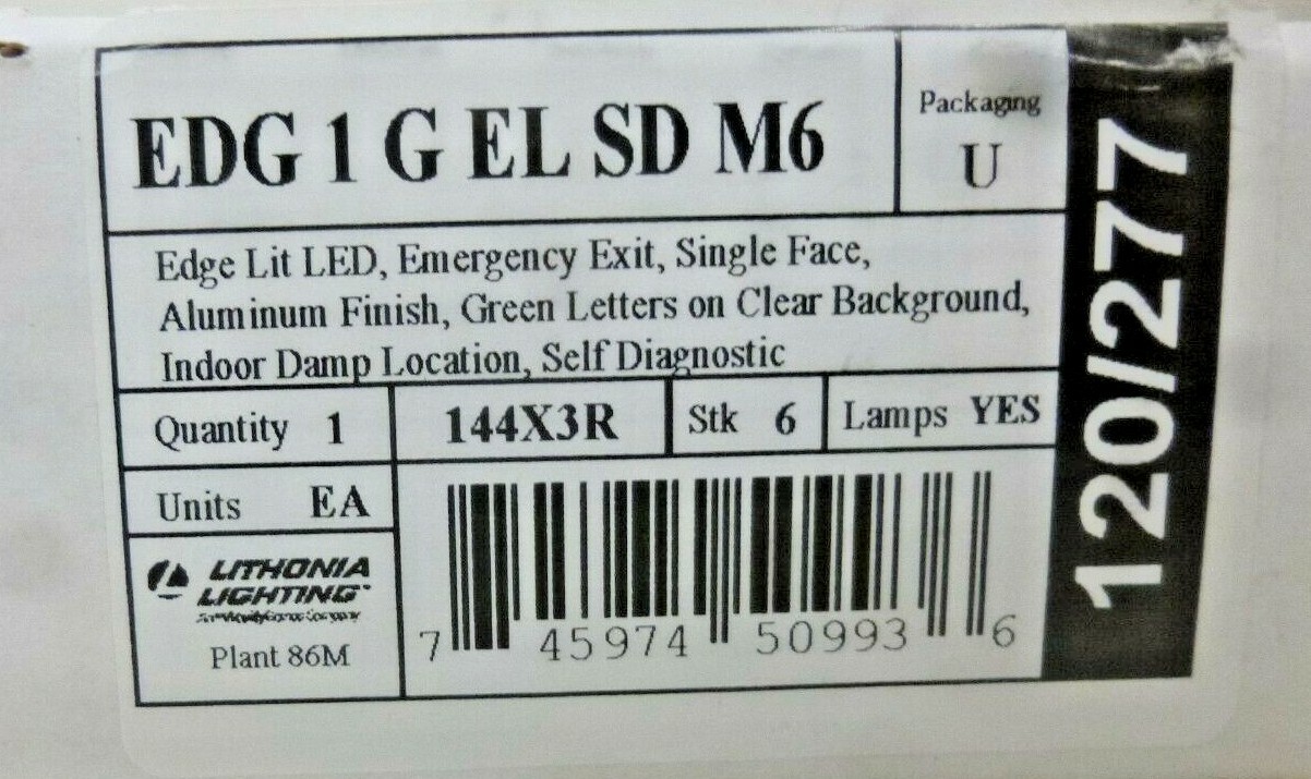 Lithonia Lighting EDG 1 G El SD Exit Sign Green Letter LED for sale ...