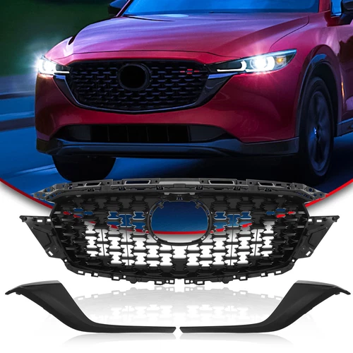For 2022 2023 Mazda CX5 CX-5 Front Upper Grille Molding Glossy Black+ ...