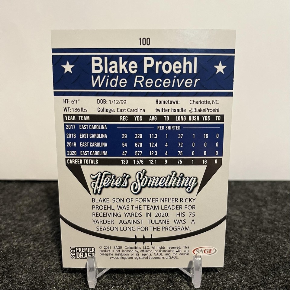 2021 SAGE Premier Draft Blake Proehl 100 East Carolina American Idol | eBay