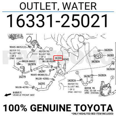 1633125021 Genuine Toyota OUTLET, WATER 16331-25021 | eBay