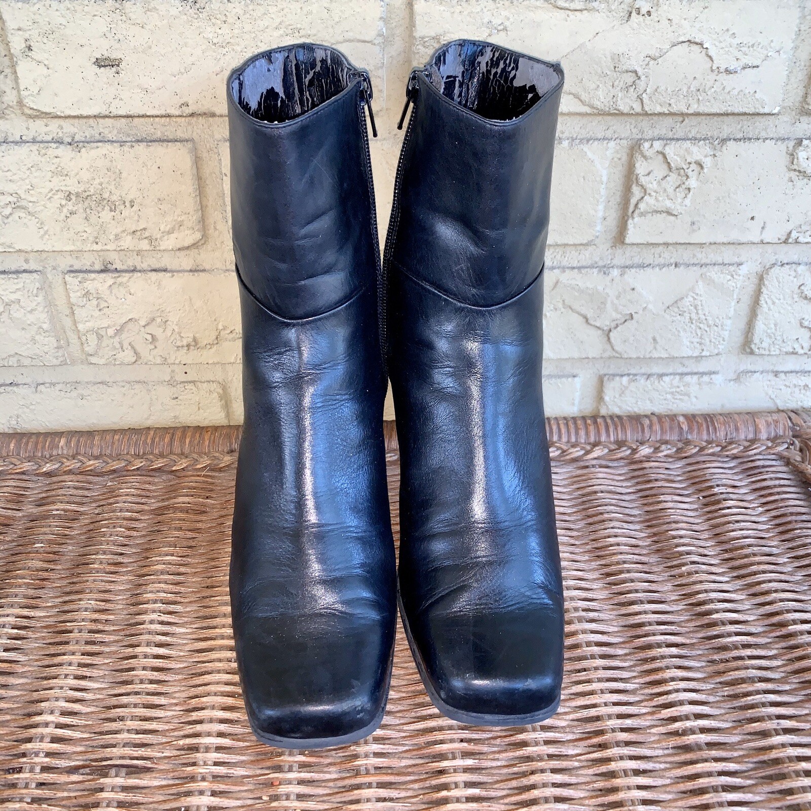 Sadini Women’s 7 M Black Leather Mid Heel City Ankle Zip Boot Bootie | eBay