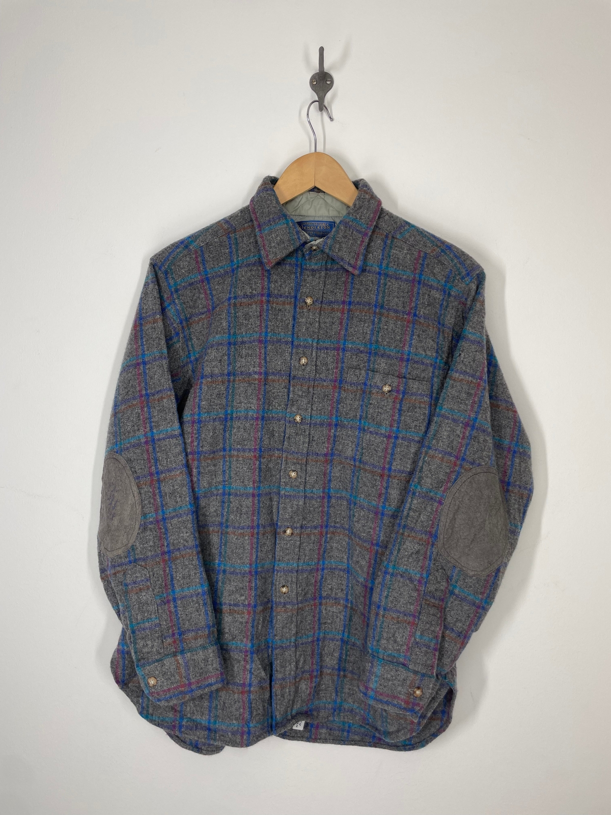 70s Pendleton Button Up Wool Flannel Elbow Patch Shir… - Gem