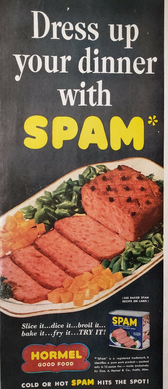 Lot of 3 Vintage Hormel SPAM Ads Cold or Hot, It hits the Spot! | eBay