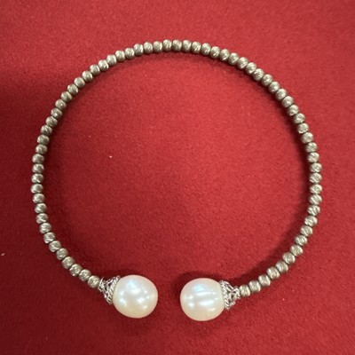 Sterling Silver 925 IPS Pearl Diamond Cut Bead Bypass Flex Bangle ...