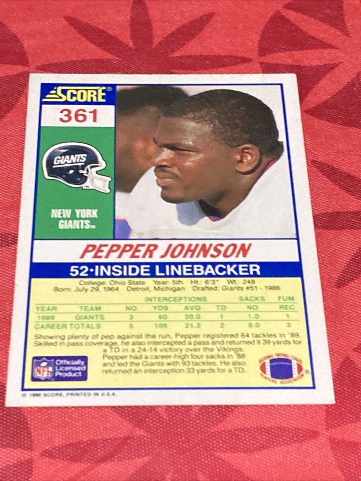 1990 Score Pepper Johnson New York Giants Linebacker #361 | eBay