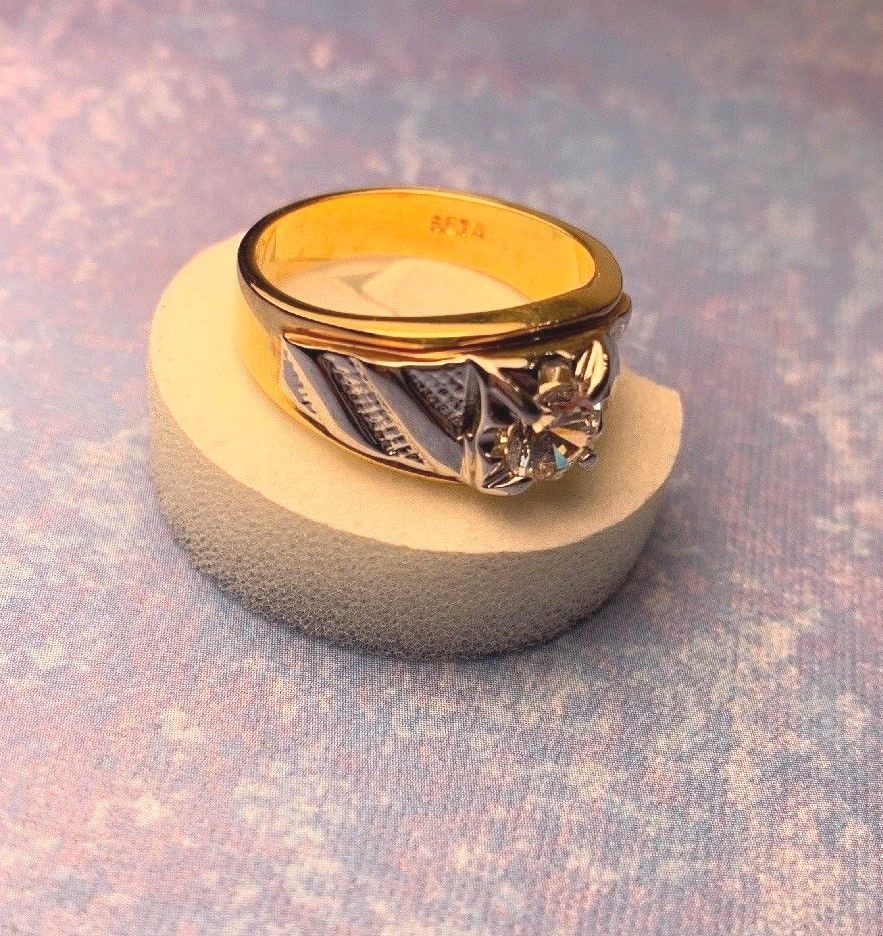 Signed SETA ring silver & goldtone crystal stone Size 11.75 (NOS ...