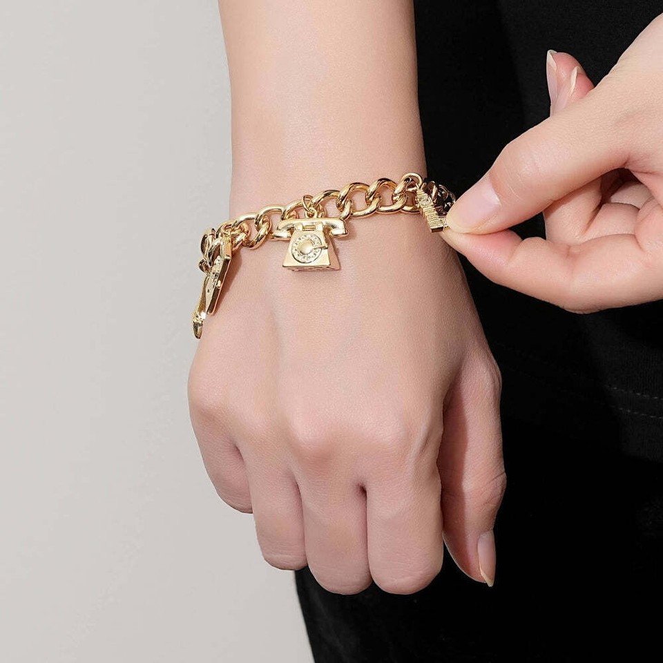 Gold 18K GF Charm Bracelet Heart Lock Ladies Women's Girls Lock Padlock ...