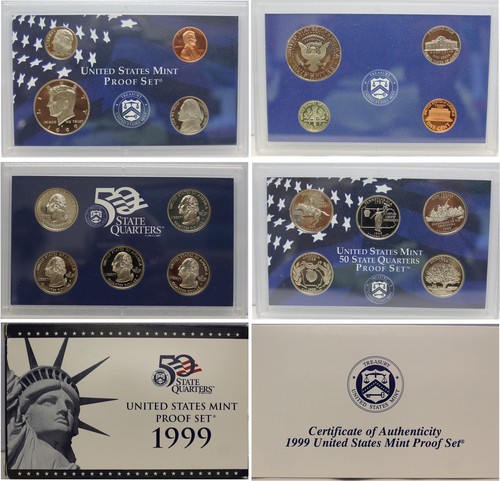 1999 Proof set CN-Clad Kennedy Half dollar State Quarters - (OGP) 9 coins (B4) | eBay