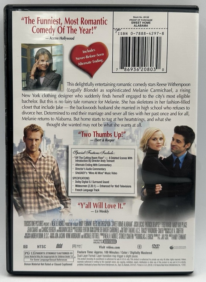 Sweet Home Alabama DVD Widescreen Reese Witherspoon Josh Lucas 2002 | eBay