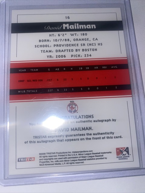 2008 TRISTAR PROjections - Autographs #16 David Mailman (AU, RC) for ...