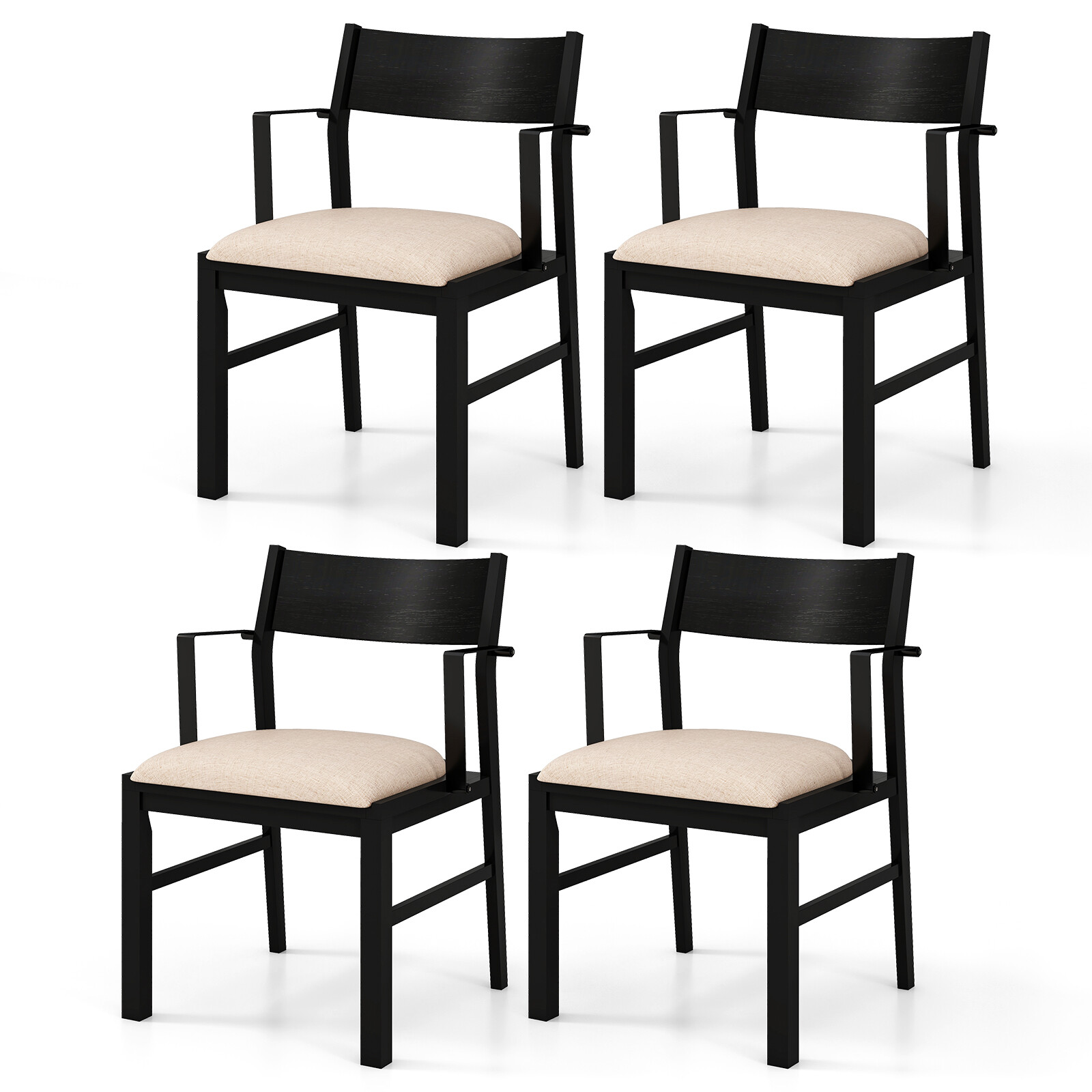 Dining Chair with Arms Set of 4 Modern Kitchen Chairs w/ Contoured ...