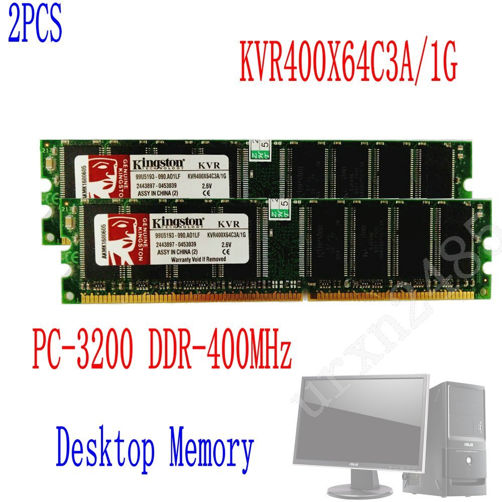 Kingston 2GB 2 x 1GB PC3200 DDR 400Mhz 184Pin DIMM RAM KVR400X64C3A/1G ...
