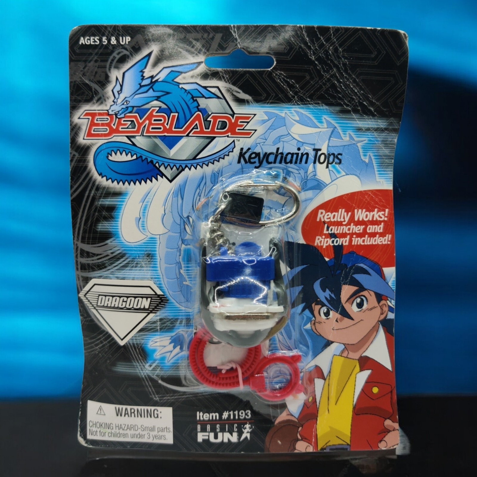 Beyblade Keychain Tops 1193 DRAGOON Basic Fun FACTORY SEALED Vtg 2002