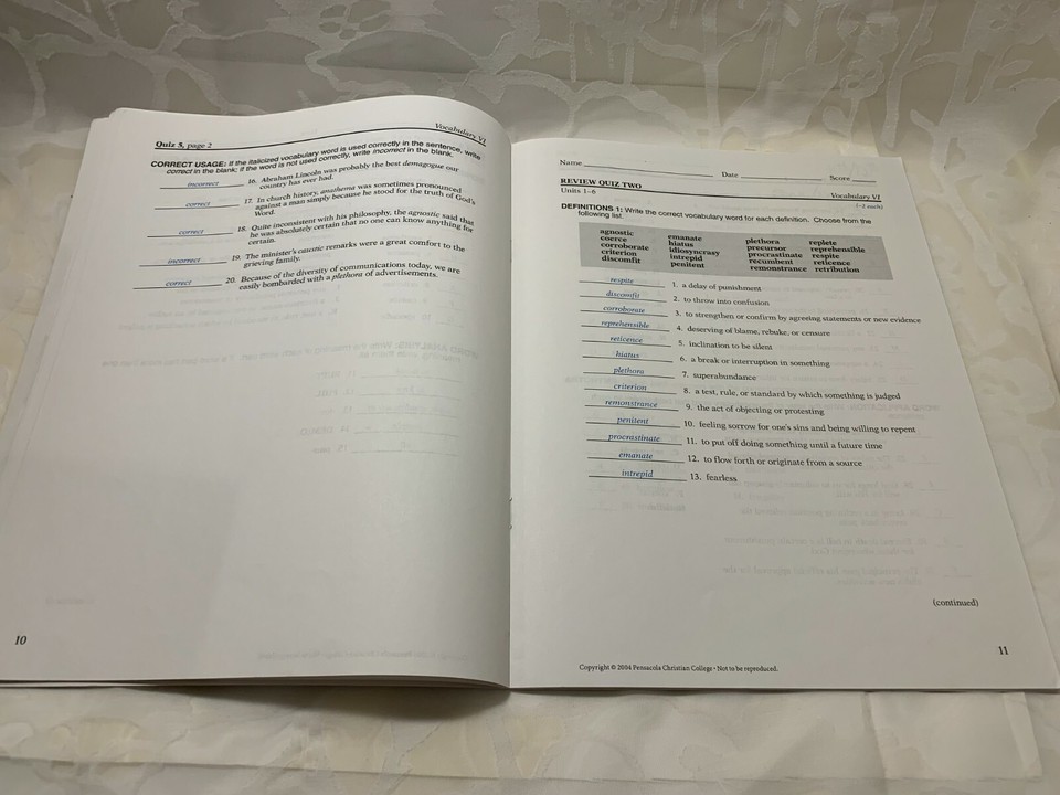 A Beka Book Vocabulary VI Quiz Key Grade 12 Homeschooling | eBay