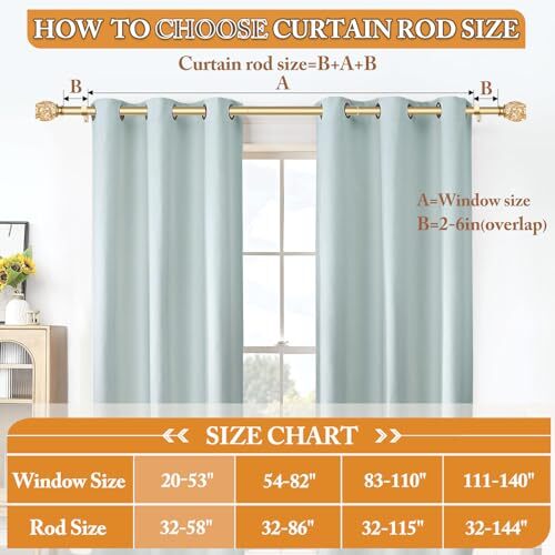 Curtain Rods for Windows 48 to 84 Inch, 7/8 Inch Heavy Duty 48-84" Gold ...
