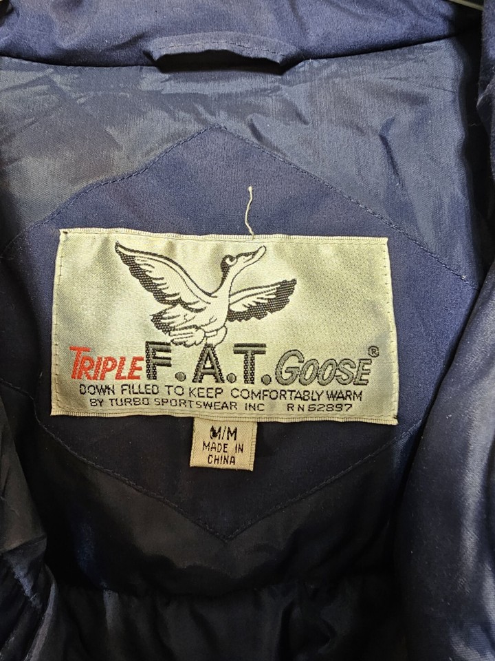 Vintage Triple Fat Goose Down Jacket Navy Blue Men's Size Medium Super ...