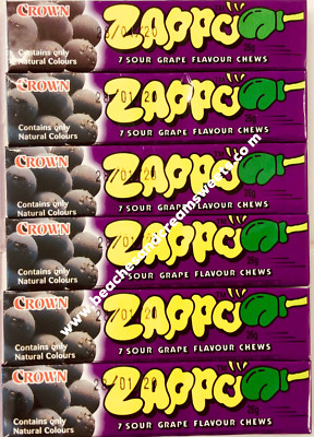 SIX Packs of Zappo Sour Grape Flavour Chews Australian Import | eBay UK