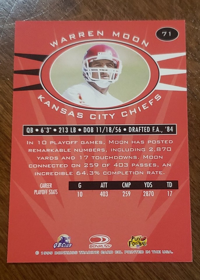 1999 Donruss Preferred QBC Warren Moon #71 Kansas City Chiefs | eBay