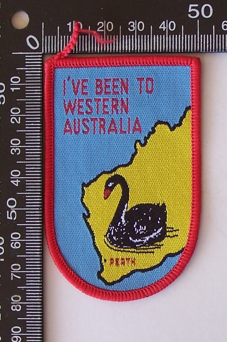 VINTAGE WESTERN AUSTRALIA BLACK SWAN MAP SOUVENIR PATCH WOVEN CLOTH SEW ...