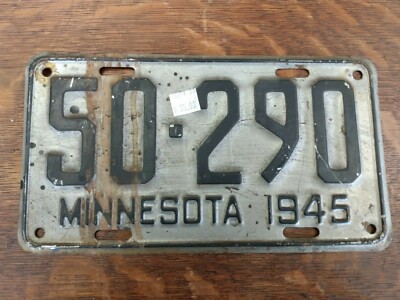 Vintage 1945 Minnesota License Plate, Number 50-290 In Good Condition ...