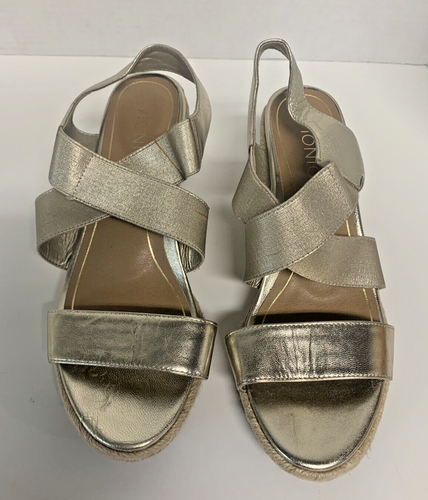 Vionic Ainsleigh 8M Leather/Elastic Espadrille Wedge Sandals Champaign ...