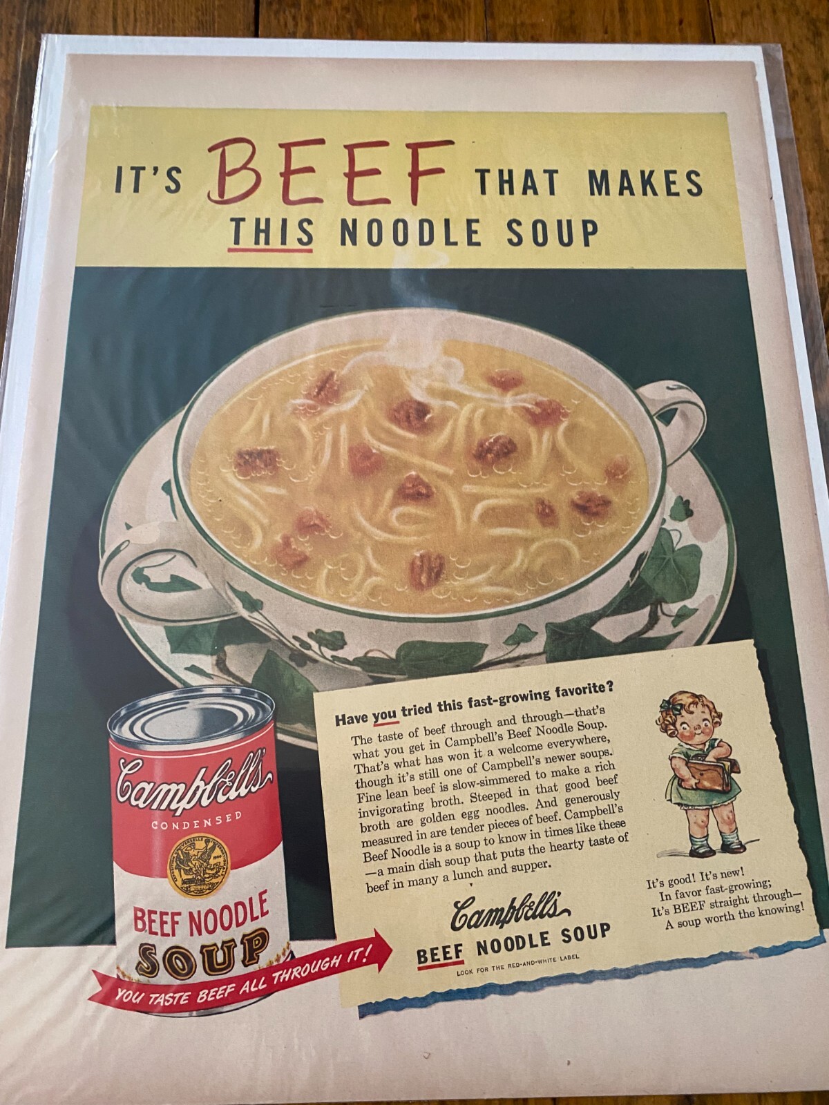 Vintage 1948 Campbell's Beef Noodle Soup It's The Beef ad | eBay