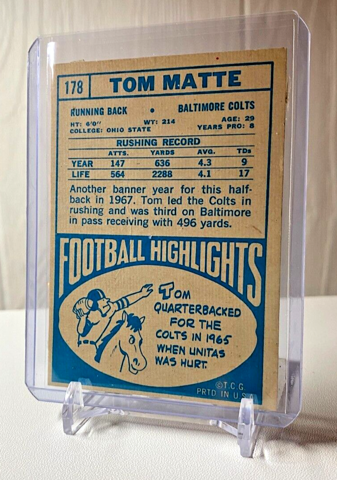 Tom Matte #178 - 1968 Topps Trading Card - Baltimore Colts | eBay