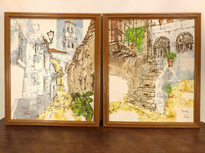 2 Oil Paintings by BERNARD DUFOUR - Framed Landscape Original Artwork ...