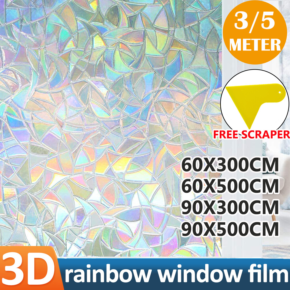 3D Rainbow Reflective Window Film Decor Privacy Static Clings Glass ...