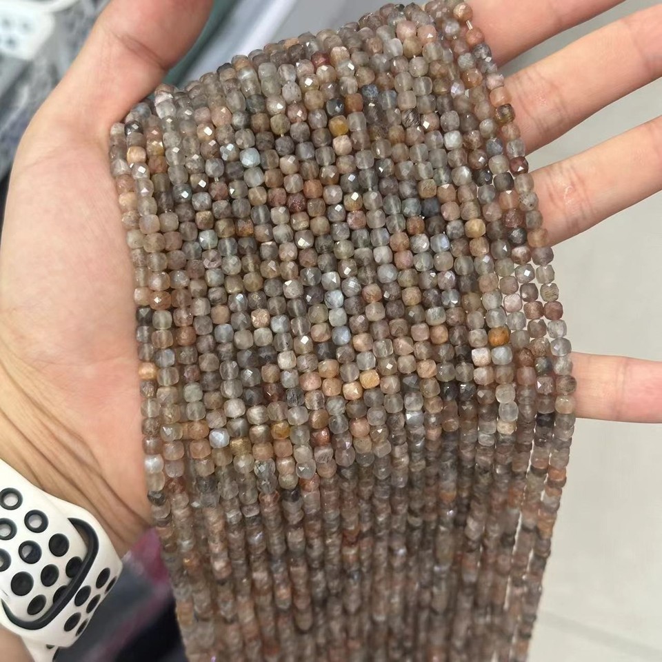 4mm Natural Faceted Cube Square Chocolate Black Sunstone Bead for ...