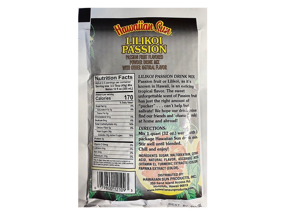 Hawaiian Sun LILIKOI PASSION Fruit Flavored Drink Mix 4.16 Oz Lot of 2 ...