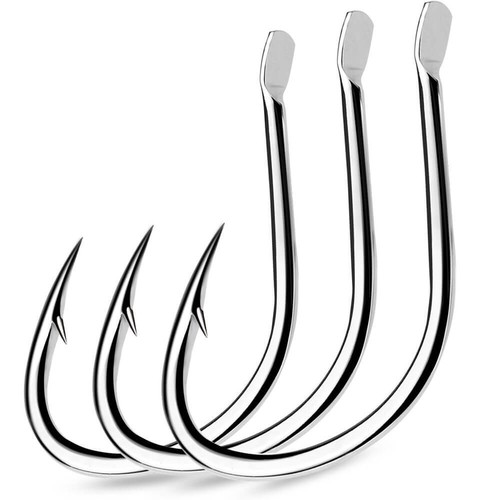 50X Silver Strong Fishing Hook Barbed High Carbon Steel Fishook 1/0#-5/ ...