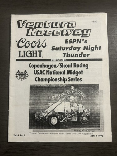 1992 Ventura Raceway USAC Midget Sprint Car Racing Program Ron Shuman ...