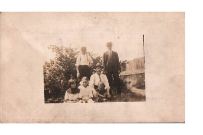 Postcard Group Photo IDed Two Men Four Children AZO TRI 1 Stamp Box ...