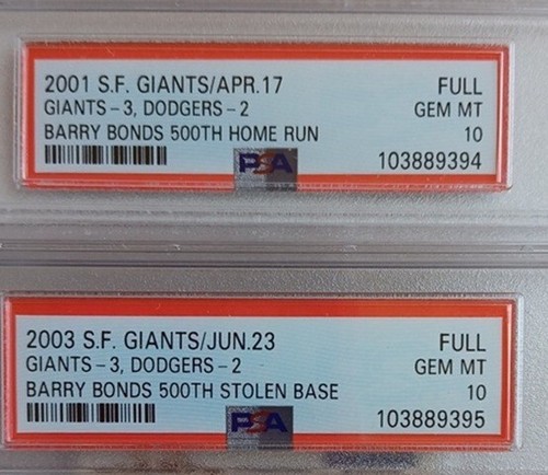 BARRY BONDS 500th Home Run & 500th Stolen Base FULL TICKETS Both GEM ...