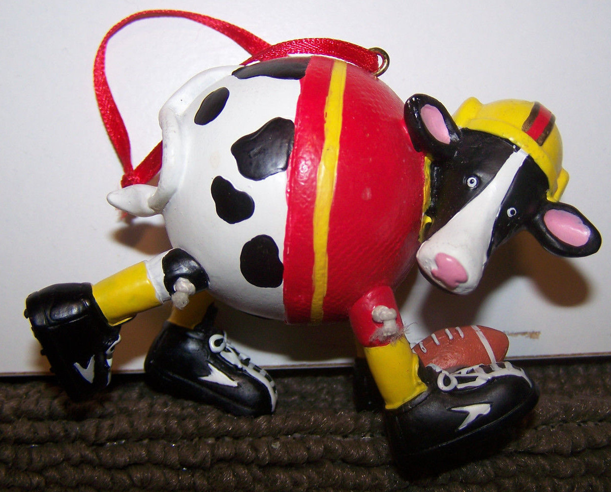 Cow Football Helmet Cleats Moveable Legs Ceramic FUN Ornament MILK COW ...