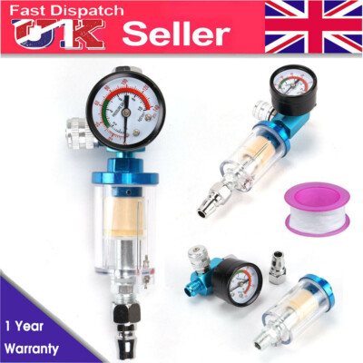 New Mini Air Pressure Regulator Gauge Spray Gun In-Line Water Trap Air ...