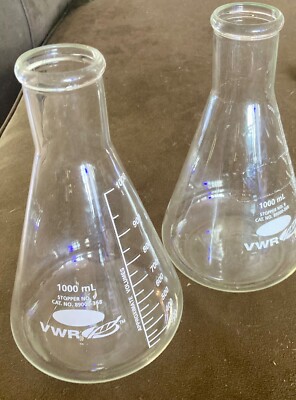 Set of Two (2) VWR 1000 mL Erlenmeyer Flasks, Narrow Mouth # 10545-842 ...