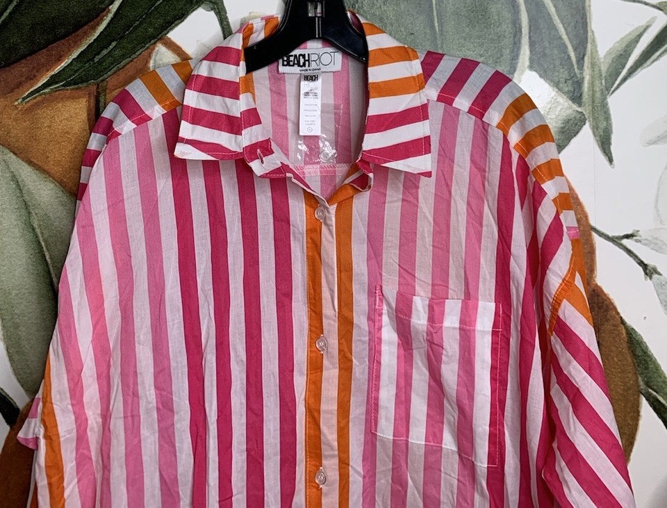 BEACH RIOT Alexa Top Shirt Sunset Stripes Button Front Oversized Cover ...