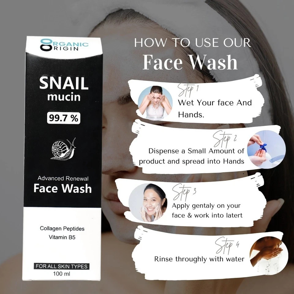 Snail Mucin Pure Organic Face Wash Collagen Peptides Reduces Acne ...
