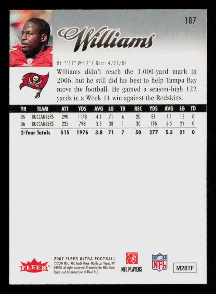 2007 Ultra #187 Carnell Williams Tampa Bay Buccaneers Football Card | eBay
